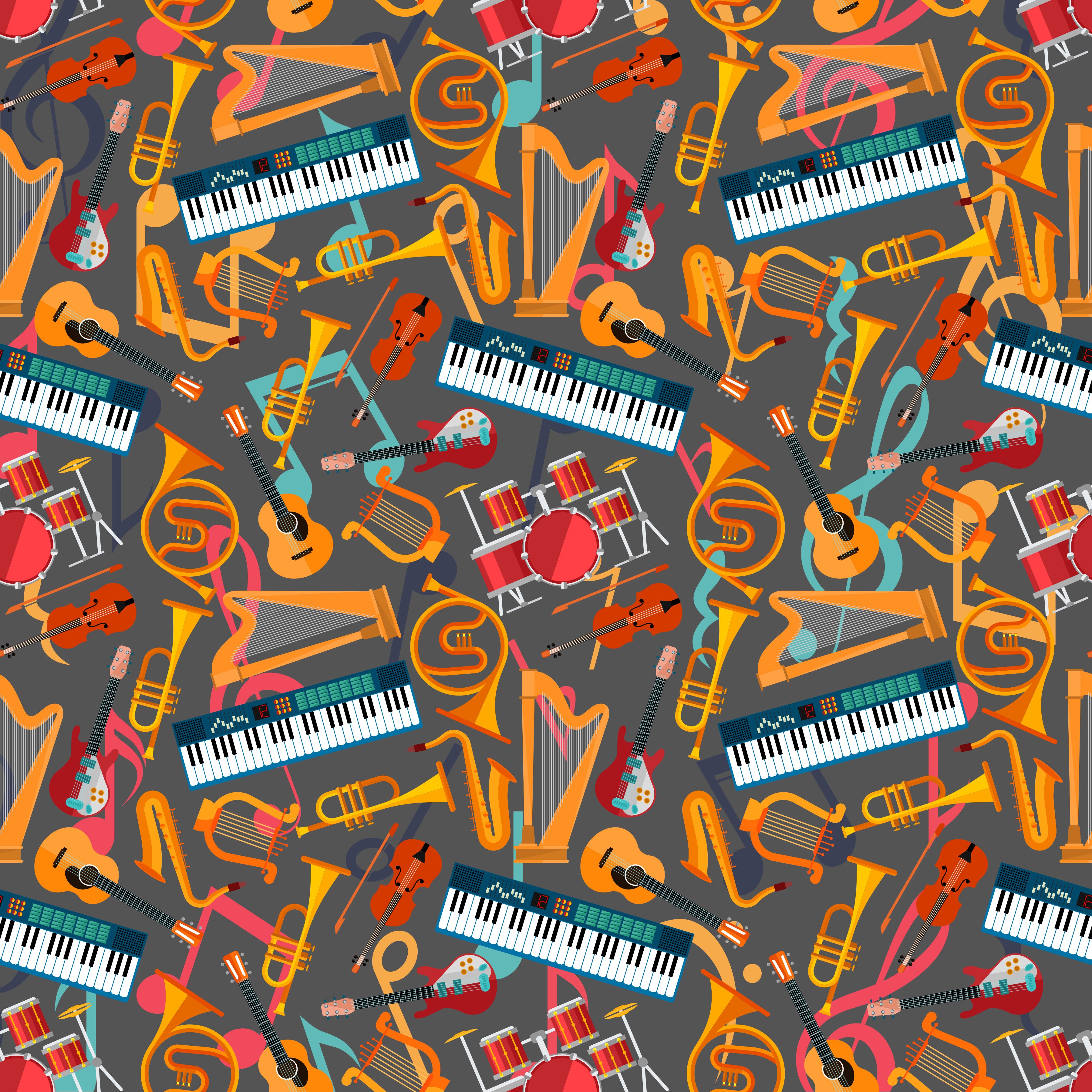 Musical Instrument Collage Pattern Vinyl 12" x 12"